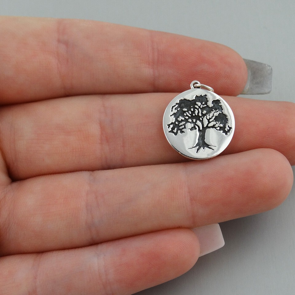 Mighty Oak Tree Charm - 925 Sterling Silver Round Etched Disc Trees ...