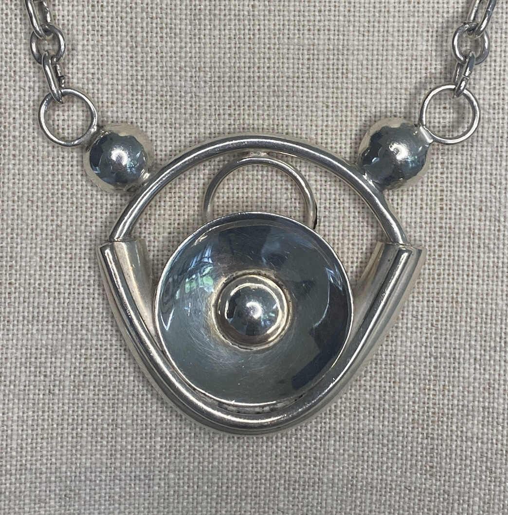 Modernist Statement Heavy Sterling Silver Necklace - Gem