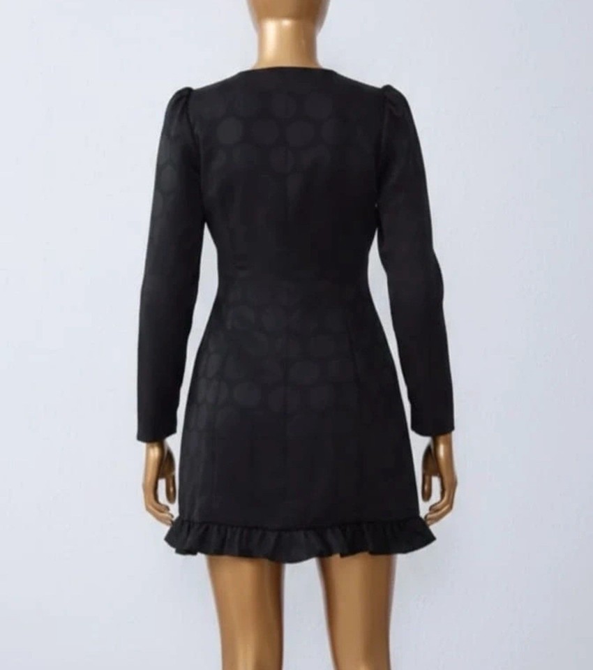 Tuxedo Style Zara Polka Dot Dress Structural Puff Sleeve Ruffle Hem ...