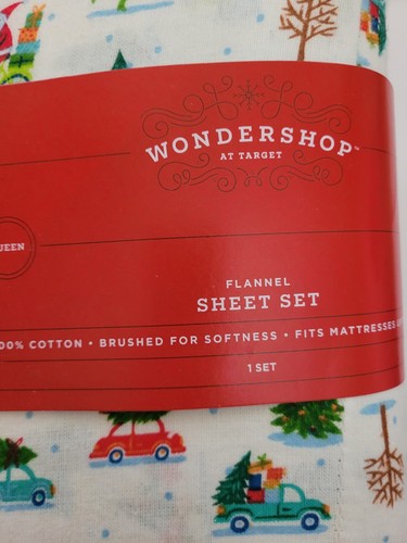 Wondershop Queen Flannel Sheet Set Snowy Village 100% Cotton Brushed 14 ...