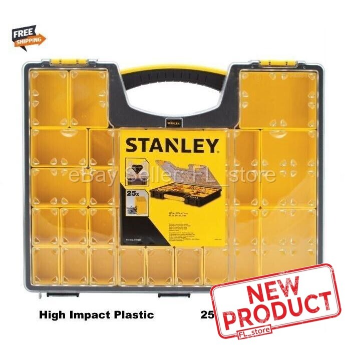 STANLEY Plastic Storage Organizer Carry Parts Box 25 Compartments High ...
