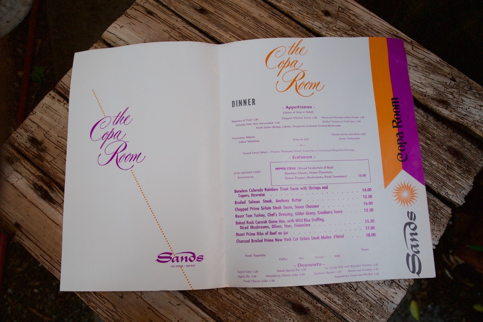 Sands Las Vegas Copa Room Show Menu Robert Goulet/Larry Storch Vegas ...