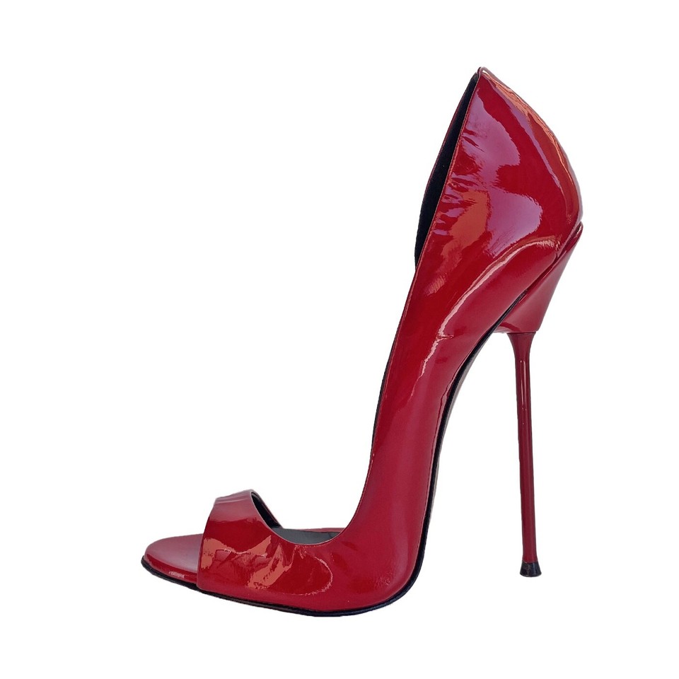 GIOHEL READY ITALY PUMPS EXTREME HIGH HEELS PATENT RED PEEP TOE ...
