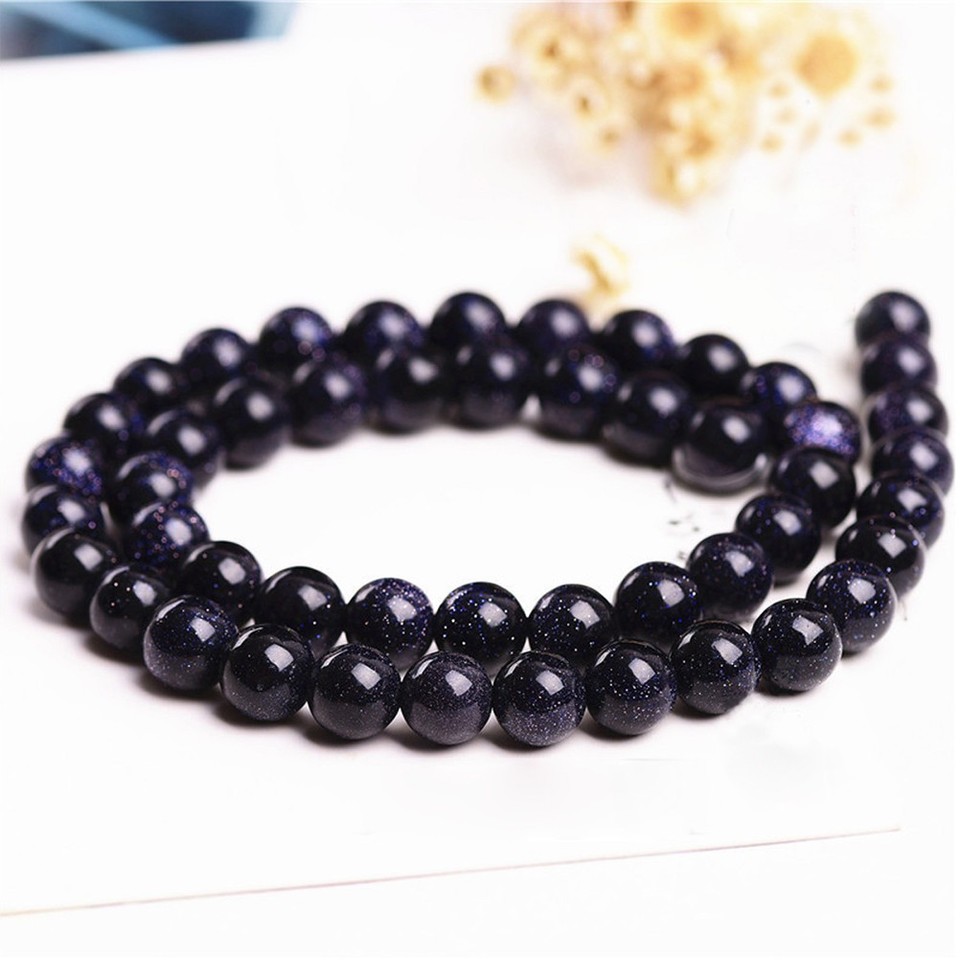 48 Pcs Blue Sandstone Beads Smooth Round 8 mm String Beads for Jewelry ...
