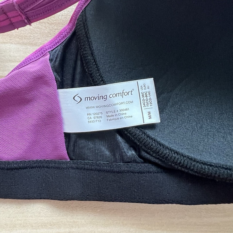 Moving Comfort Sports Bra Purple Medium 34C 34D 36C Cross Back Wirefree ...