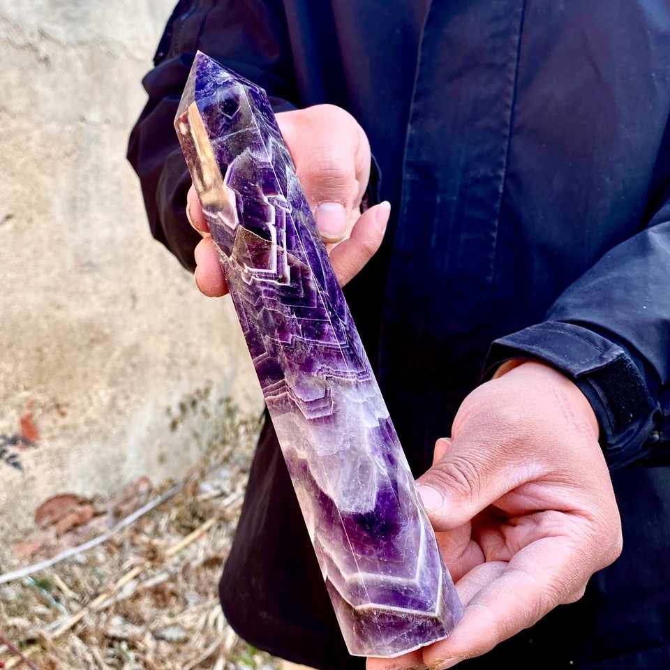 484G Natural Dream Amethyst Crystal Column Magic Wand Obelisk Point ...