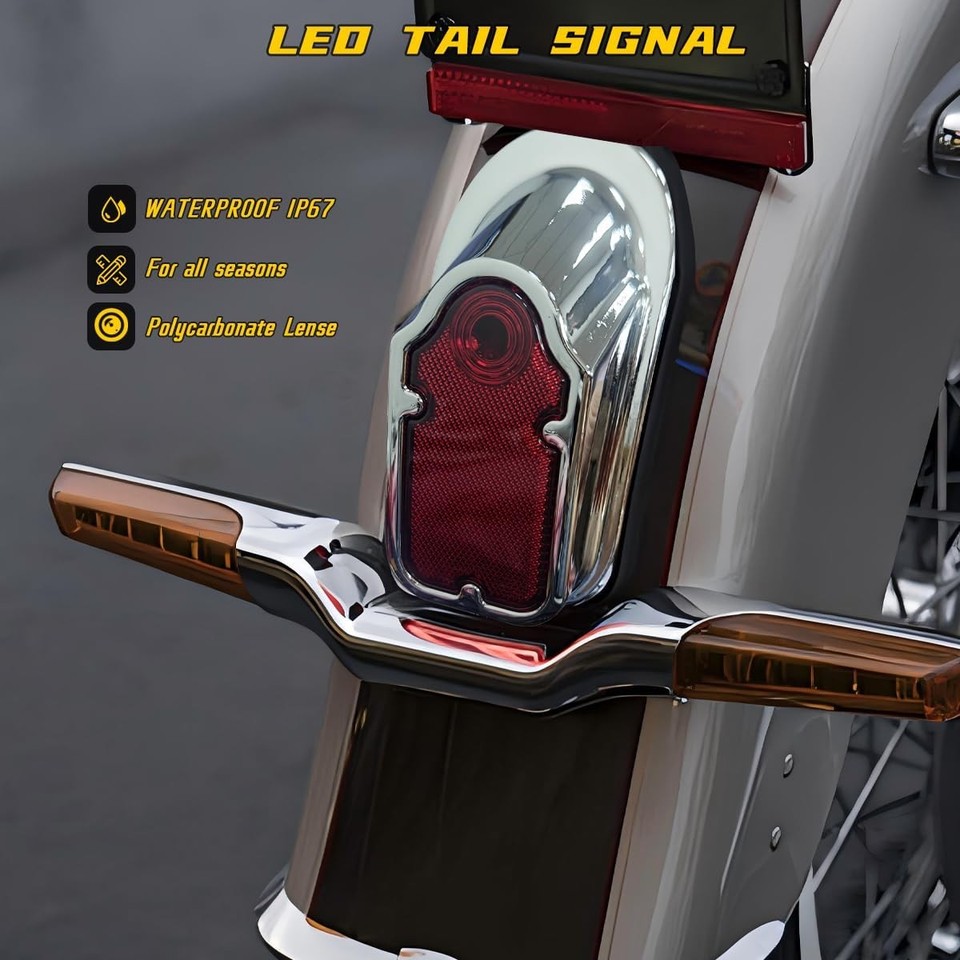 12V Motorcycle Metal Chrome Red Tombstone Brake Tail Light For Harley ...