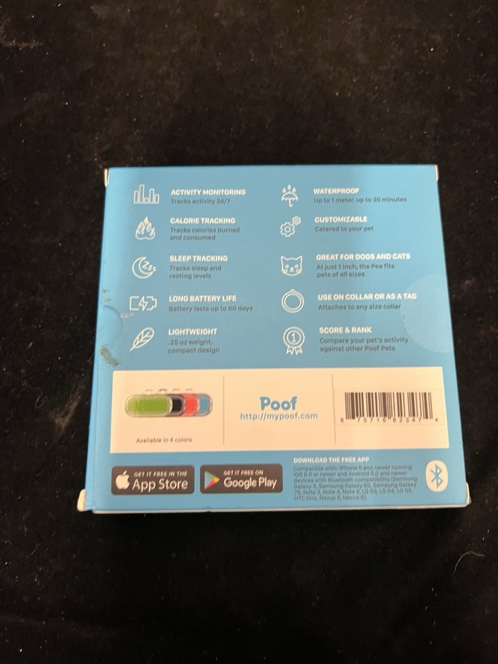 Poof Bean Activity Tracker, cat/dog, monitor sleep and activity, blue ...