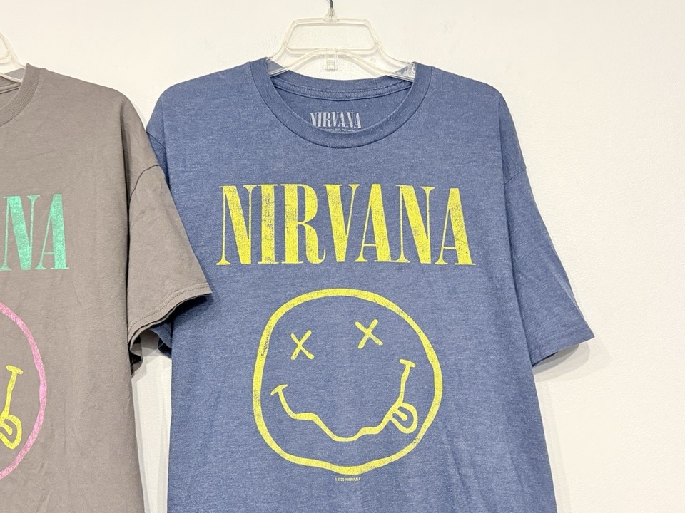 Lot of 2 Nirvana Men's Dazed Smile Graphic Tee Sz XL Smiley Face Blue ...