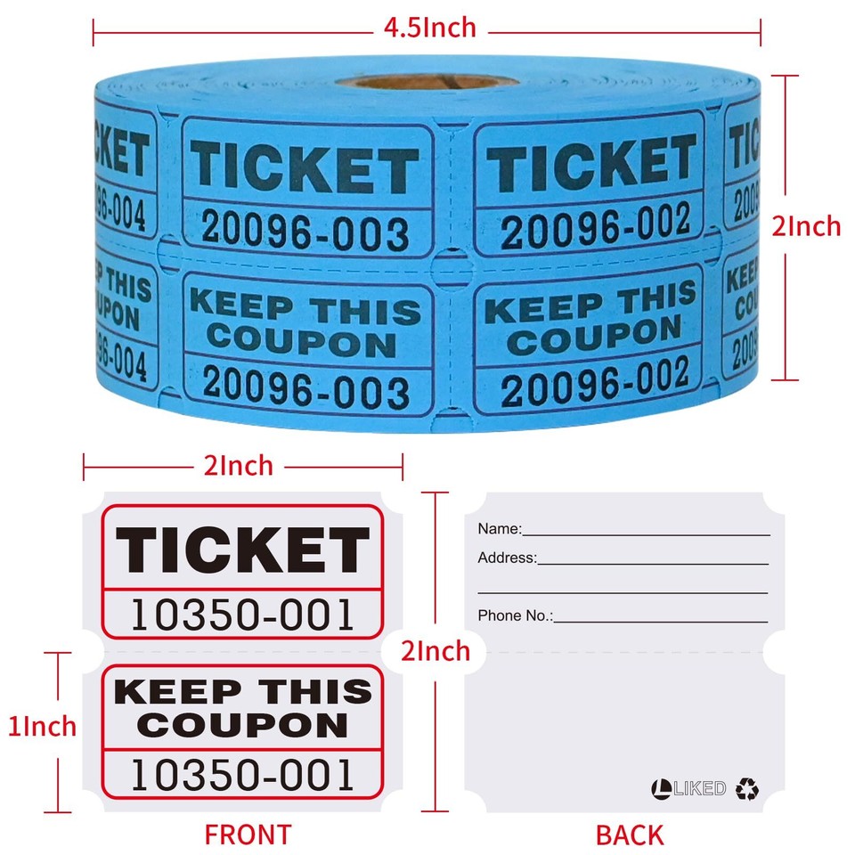 2000 Assorted Raffle Tickets Rolls with Consecutive Numbers 2 Rolls of ...