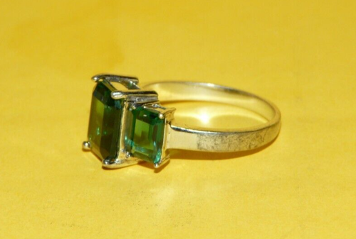 ~VINTAGE~"SETA"~"925"~STERLING~SILVER~3~STONE~EMERALD~CUT~EMERALD'S ...