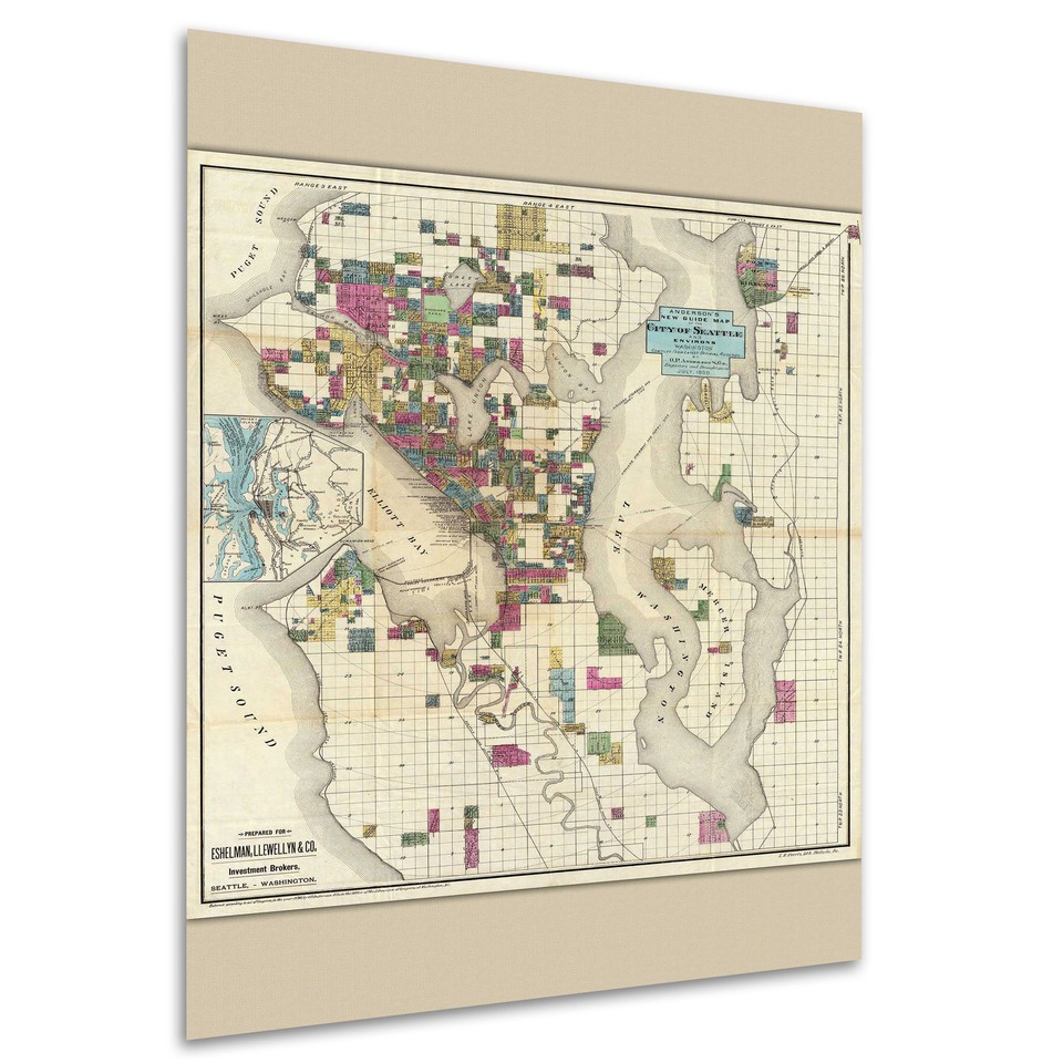 Map of Seattle & Environs; Antique Map by Anderson, 1890 | eBay