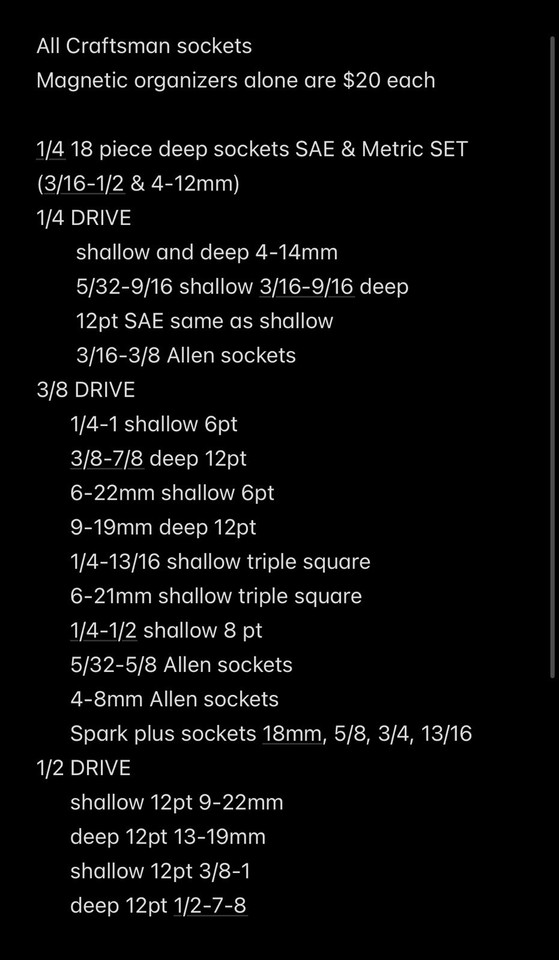 Craftsman Full Socket Set 1/4 3/8 1/2 6 Point 12 Point Socket Set W ...