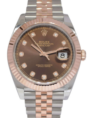 NOS Rolex Datejust 41 18k Rose Gold/Steel Chocolate Diamond Watch B/P ...