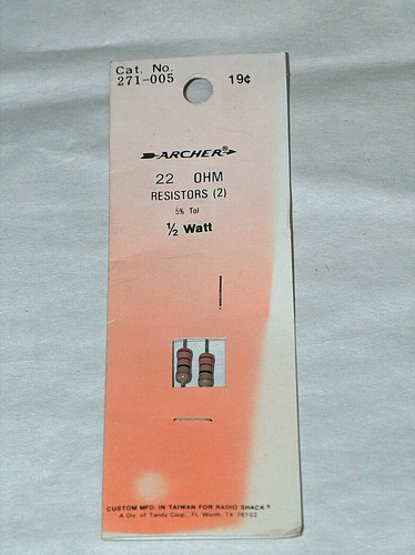 NIP (2) Archer Radio Shack Tandy 22 OHM 5% Tol 1/2 Watt Resistors 271 ...