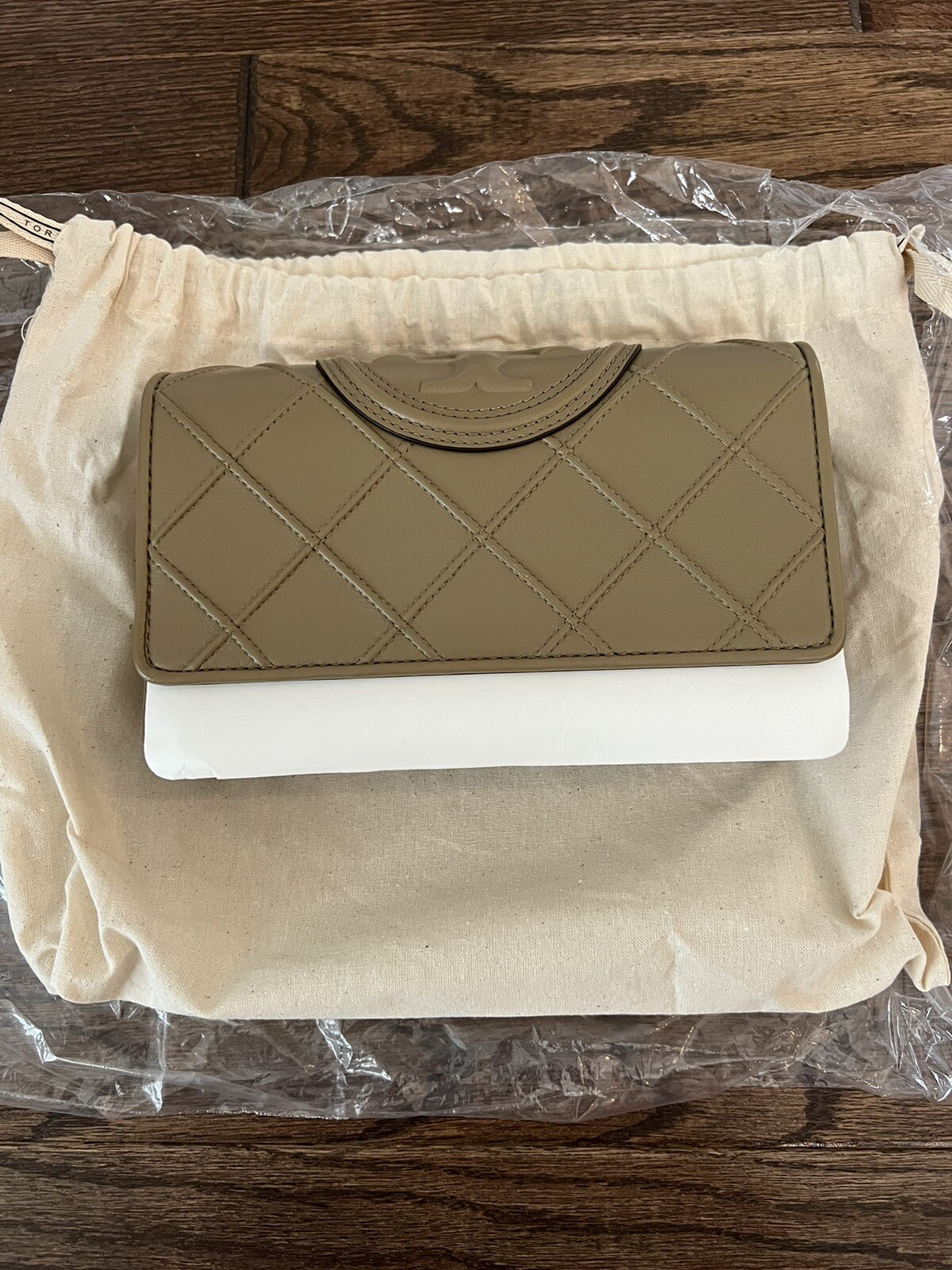 Tory Burch Fleming Woven Chain Wallet Shoulder Bag PEBBLESTONE | eBay