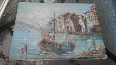 T.CARSON SIGNED CANVAS PAINTING BOAT WATER SCENE VINTAGE | eBay