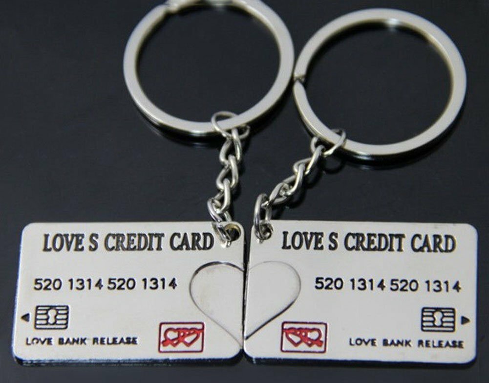 Lovers Credit Card Couple Keyrings Set Silver Metal Puzzle Keyrings Key ...