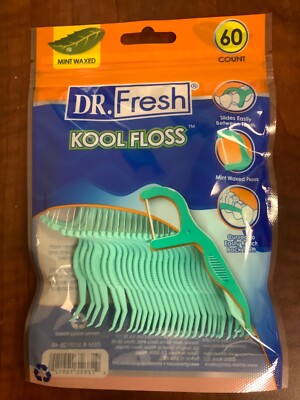 Dr Fresh Kool Floss 60 Count Mint Wax Floss Picks NEW Dental Teeth Pics ...