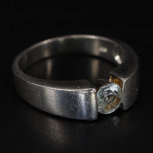 Sterling Silver - DESIGNER FAS Blue Topaz Solitaire Tapered Ring Size 6 ...