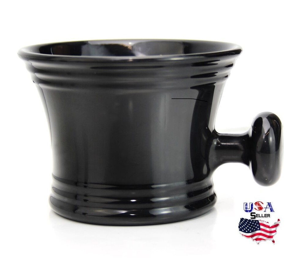 WHITE BLACK Shaving Soap Bowl /Mug With Handle unbreakable plastic ...