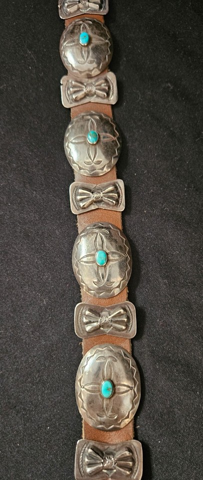 Navajo Fred Harvey Era Concha Concho Belt Turquoise 900 Silver Stamped ...