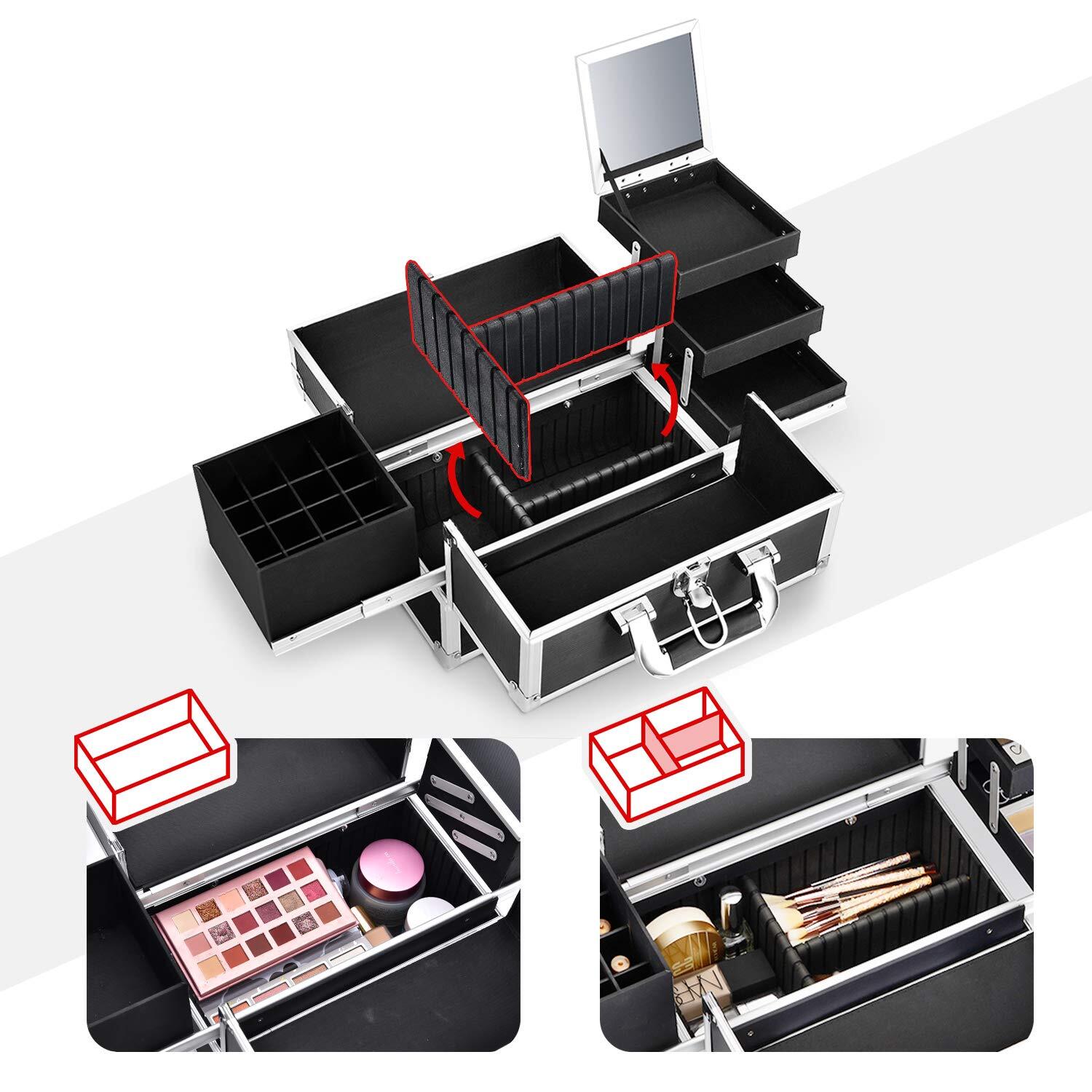 Makeup Train Case Organizer Box Professional Multi-Purpose Cosmetic ...