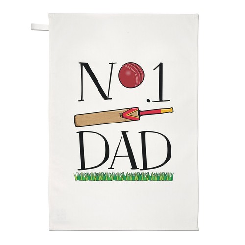 No.1 Dad Cricket Tea Towel Flat Fabric - Funny Dad Present Day Sport ...