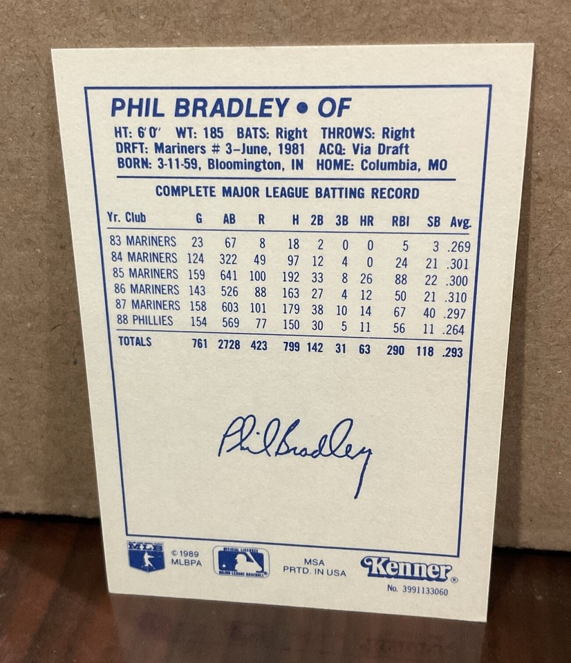 PHIL BRADLEY 1989 KENNER STARTING LINEUP CARD - PHILADELPHIA PHILLIES ...