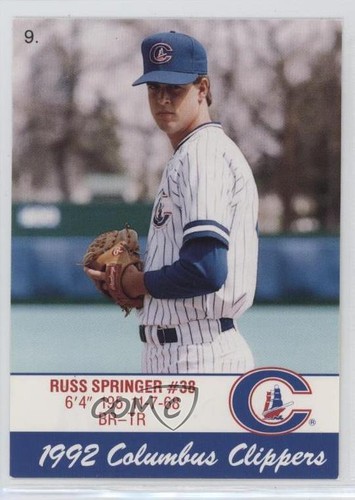 1992 Cracker Jack Columbus Clippers Police Russ Springer #9 Rookie RC ...