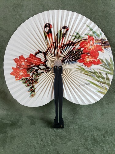 Vintage Peacock Pocket Paper Folding Fans Chinese Birds in box ...