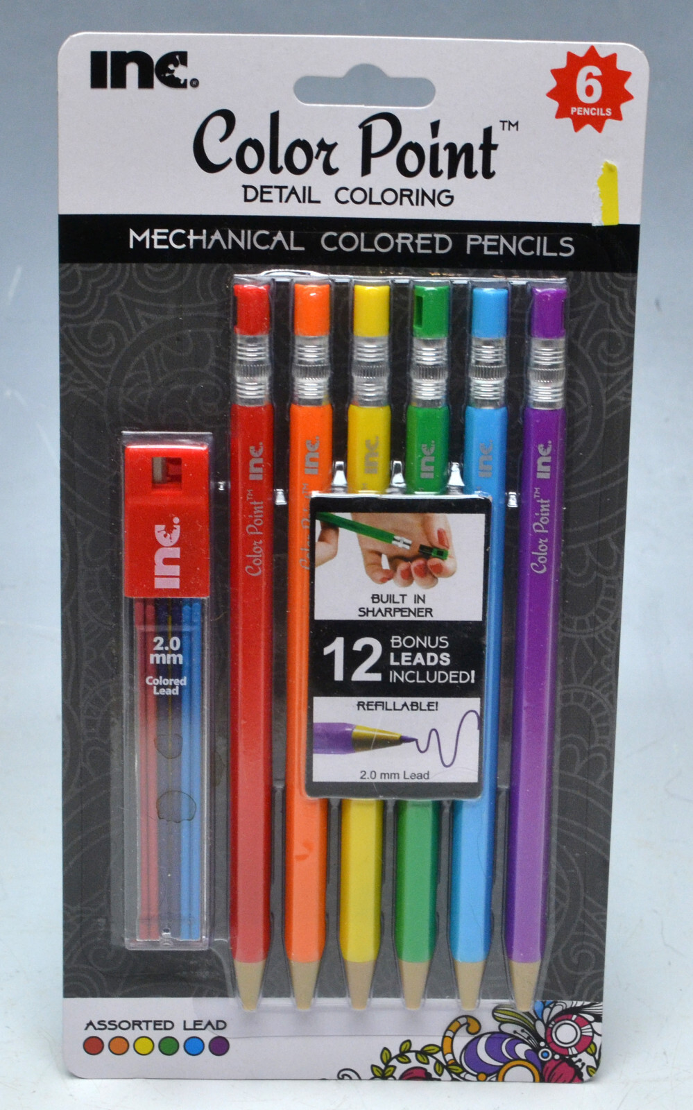 6 Inc Color Point Detail Coloring Mechanical Pencils W/12 Bonus Lead ...