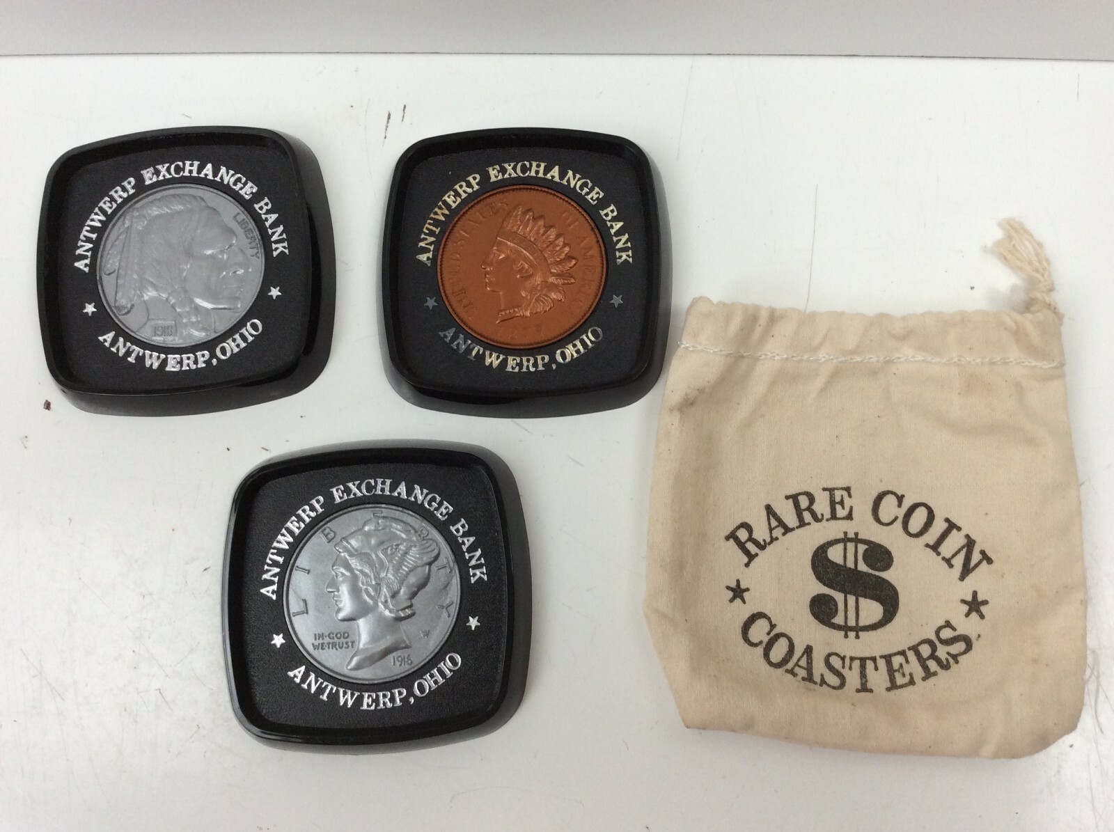 Set of 3 Rare Coin Coasters Advertising - Antwerp Exchange Bank Ohio | eBay