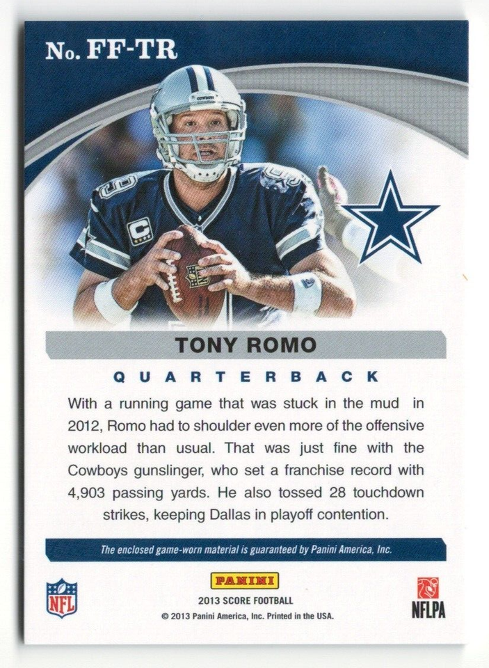 Tony Romo 2013 Score Franchise Fabrics #FFTR Jersey Card | eBay