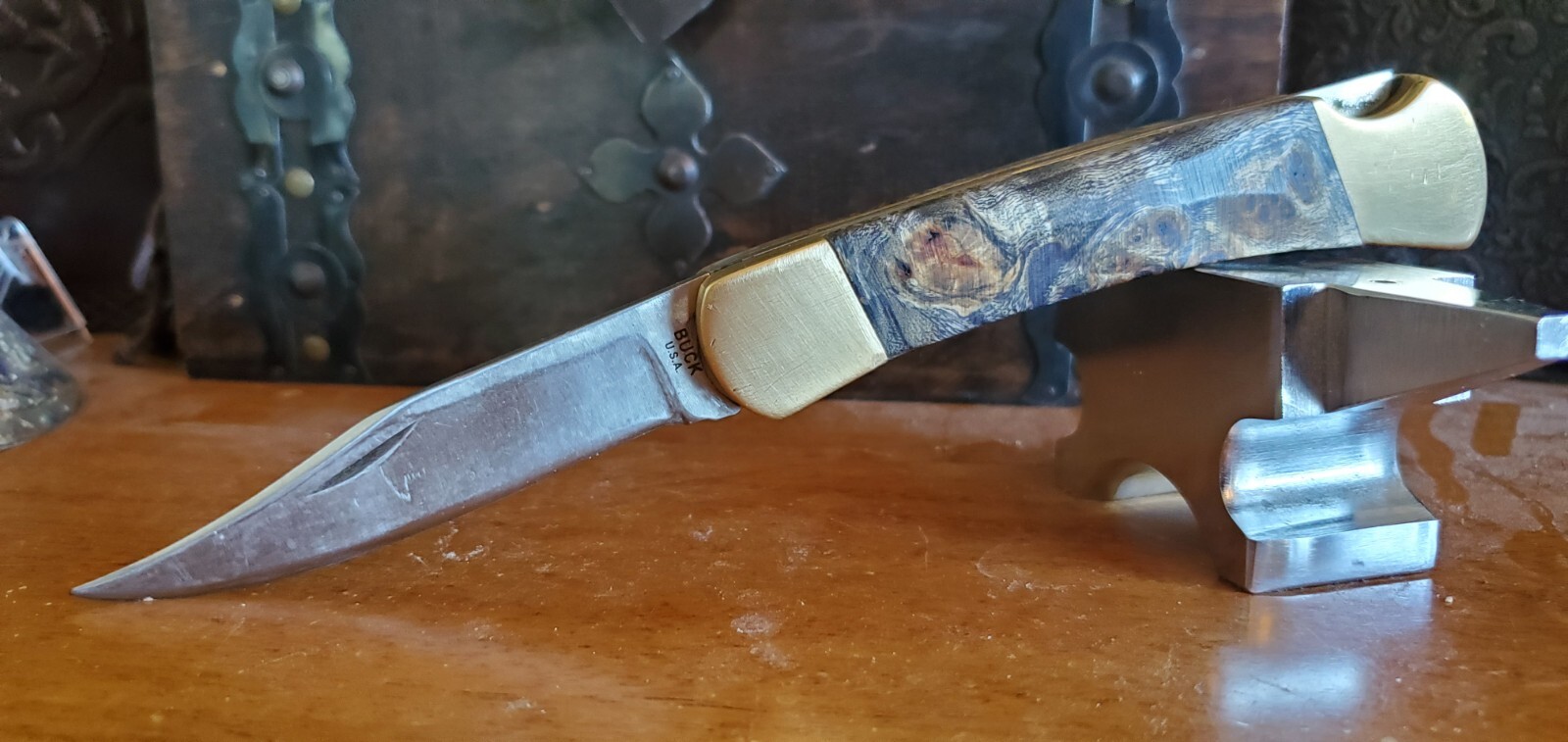 Buck 110 Inverted Tang Stamp, Burl Poplar, Filework | eBay