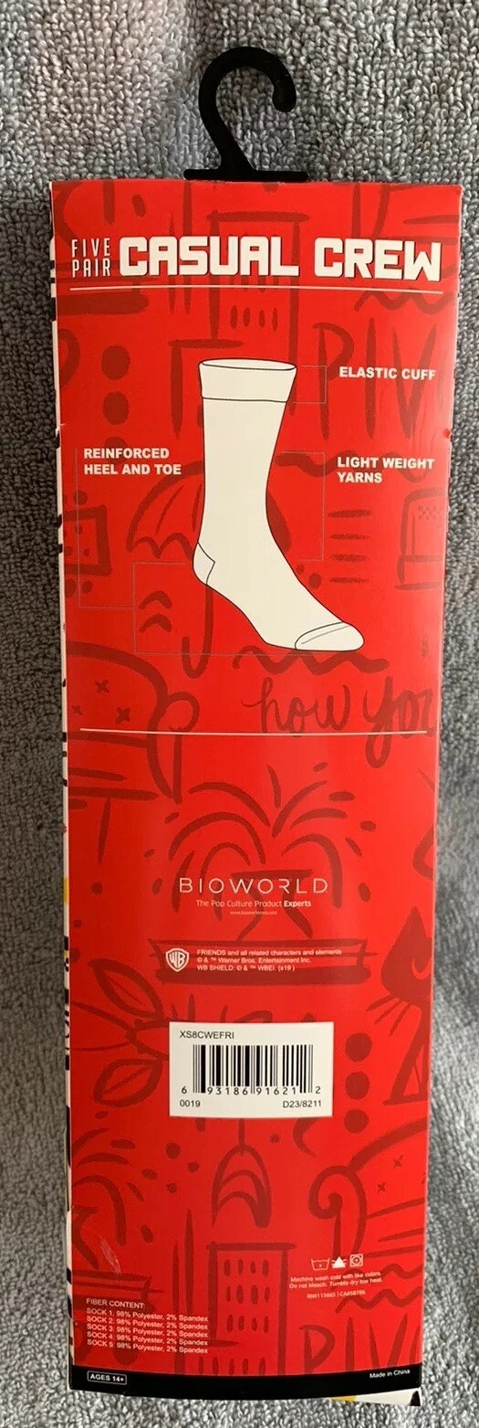 FRIENDS Television Series Casual Crew Novelty Socks Unisex 5pk One Size ...