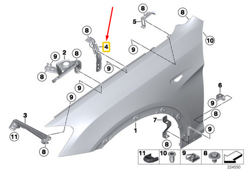 NEW OEM BMW X3 F25 FRONT LEFT SIDE PANEL REAR BRACKET 41357267335 ...