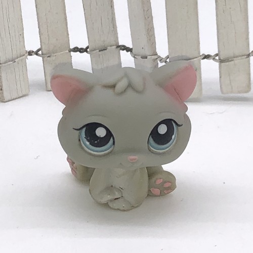 ️ Authentic LPS Littlest Pet Shop Figure Grey Kitten Cat Blue Eyes #198 ...