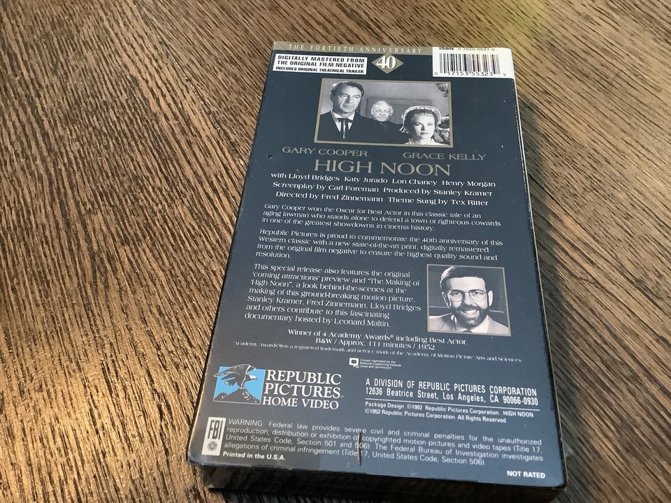 High Noon (VHS, 1992, 40th Anniversary Edition) Brand New Western Free ...