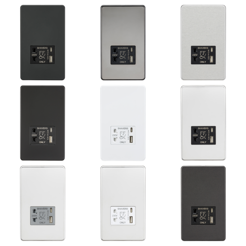 Shaver Socket with Dual USB Type A + C Charging Ports 230V ...