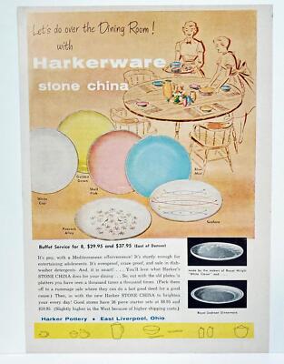 1956 Harkerware Harker Pottery MCM Stone China BLue Seafare 6 COLORS ...