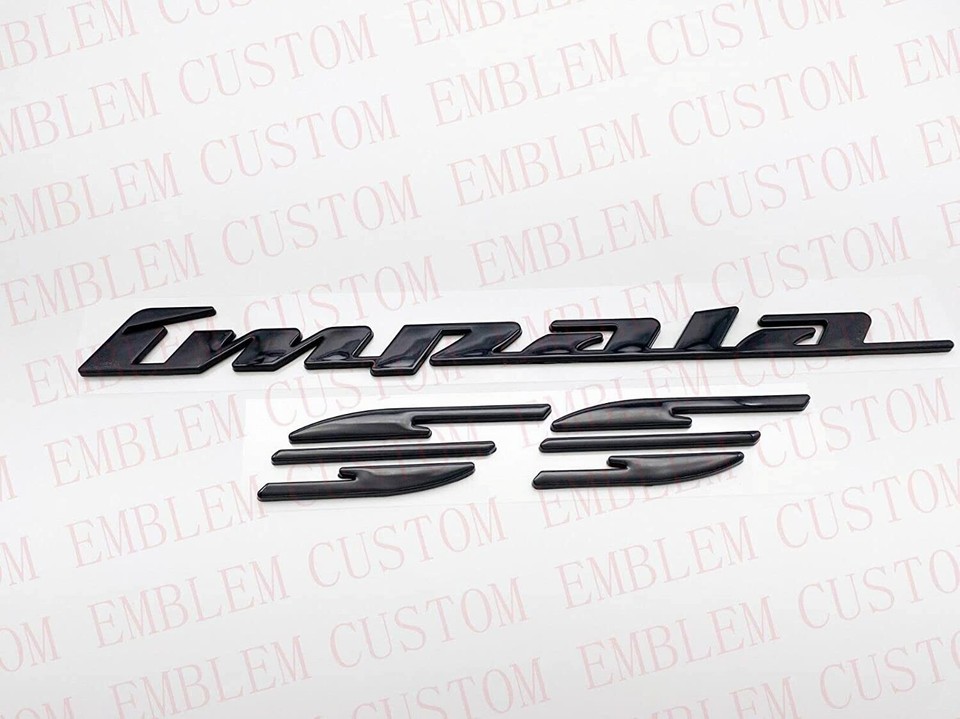 2X Gloss Black Impala SS Quarter Panel Emblems 3D Badges Rear for 94-96 ...