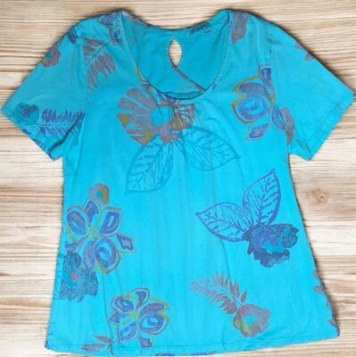 FRESH PRODUCE Luna BLUE Summer Floral Isabel Jersey Tee Top Size Medium ...