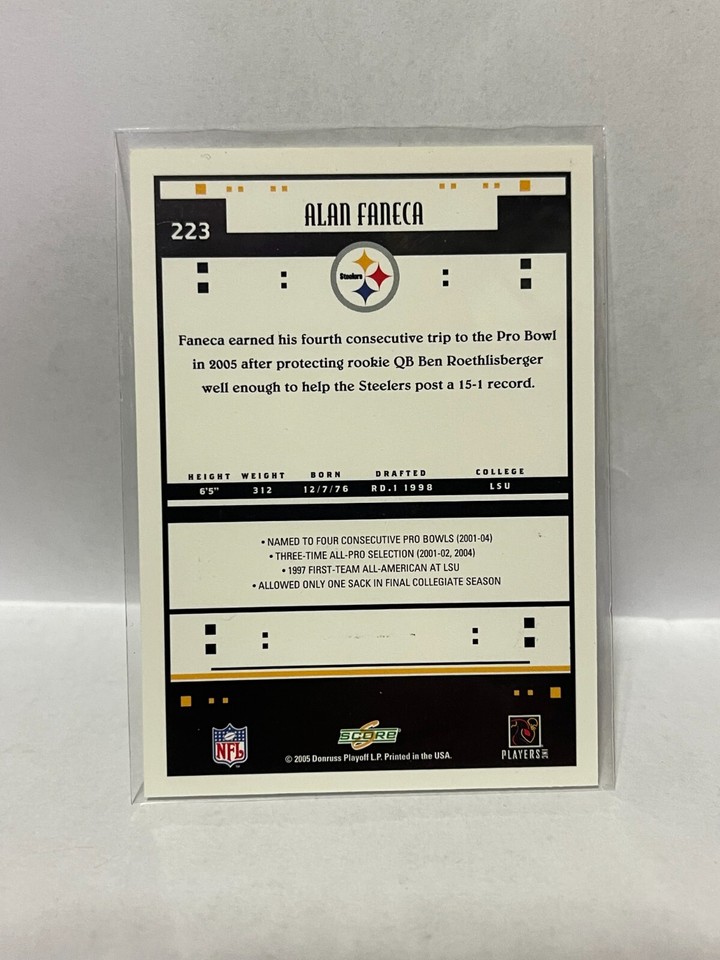 2005 Score Inscriptions Autograph #223 Alan Faneca SP | eBay