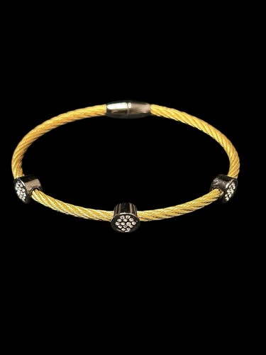 Gold-Tone Cable Bracelet w/ Pave Crystal Accents, 3” Diameter, Magnetic ...