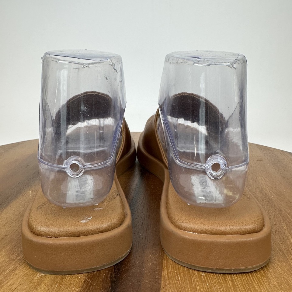 Womens Steve Madden Holmes Brown Leather Platform Slides Sandals Size 6 ...