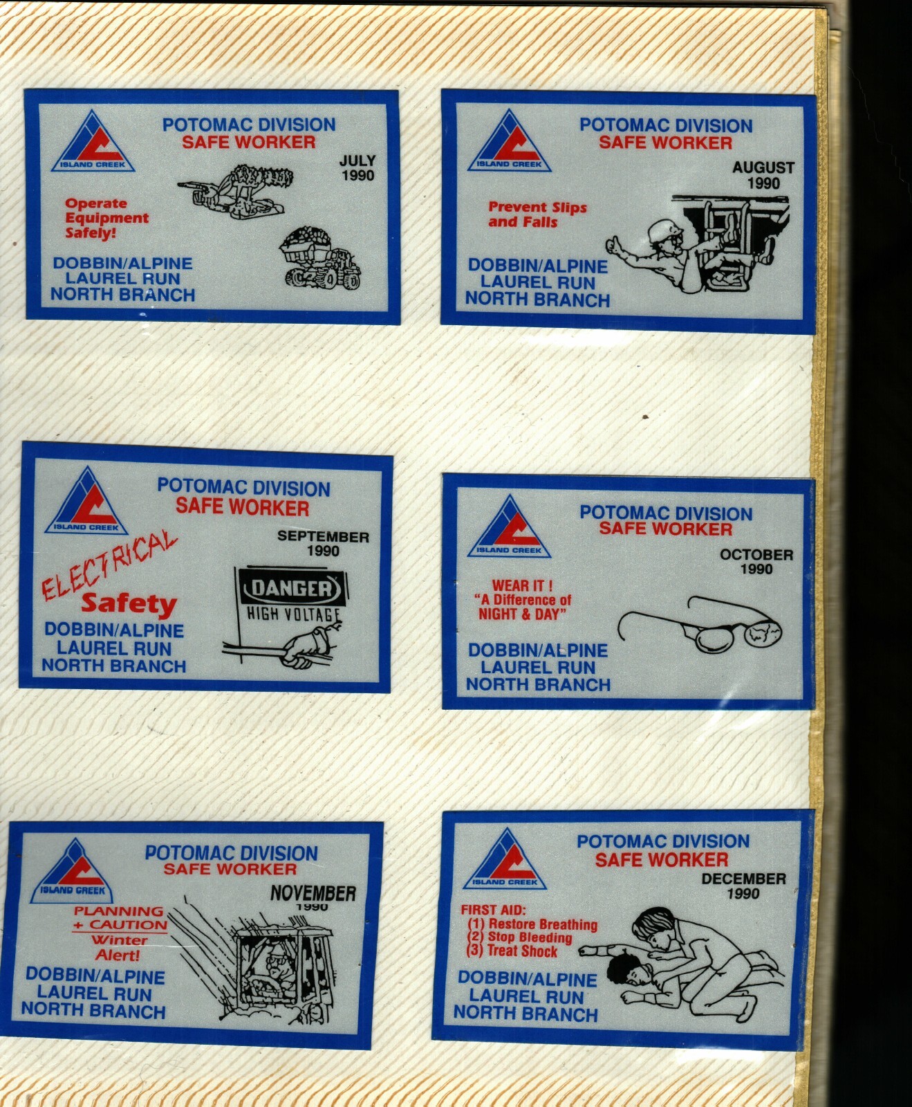 1990 SET OF 12 DOBBIN/ALPINE ISLAND CREEK COAL CO. COAL MINING STICKERS ...