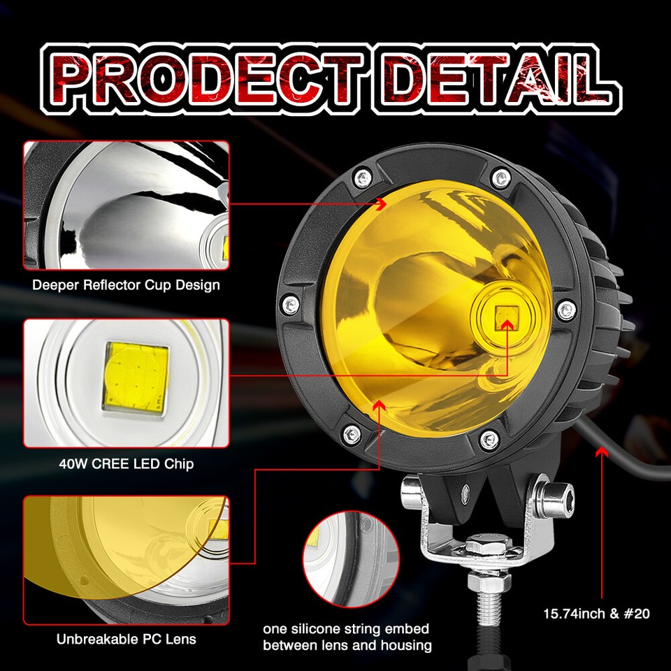 Pair 4" 2.6" 3.5" LED Round Driving Work Lights Spot Flood Offroad ...