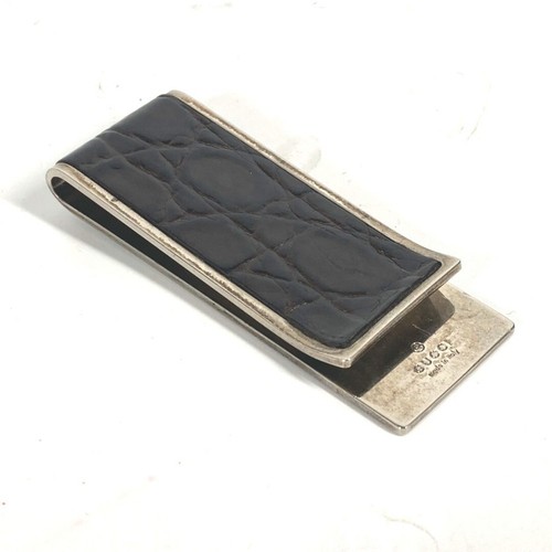Gucci Money Clip Wallet Leather 925 Silver Dark Brown Silver Italy With ...