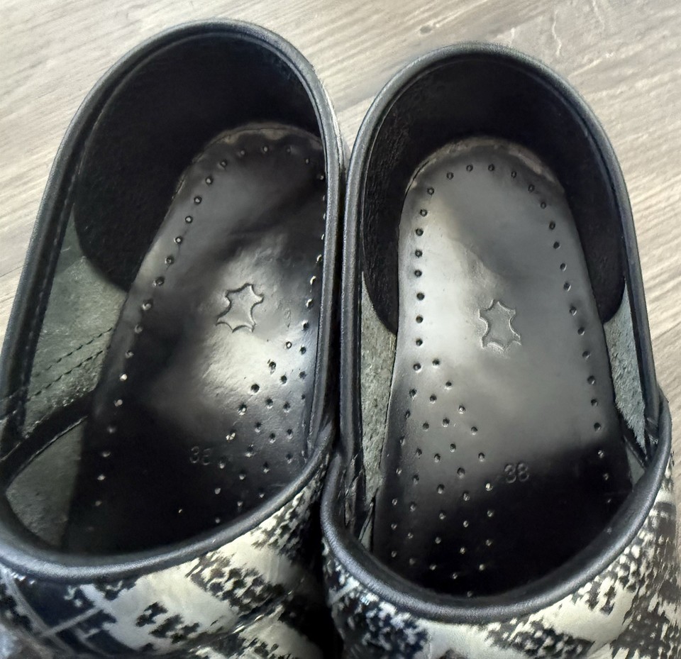 Dansko Professional Clogs Women's Black Gray Block Print 38 US 7.5 8 ...
